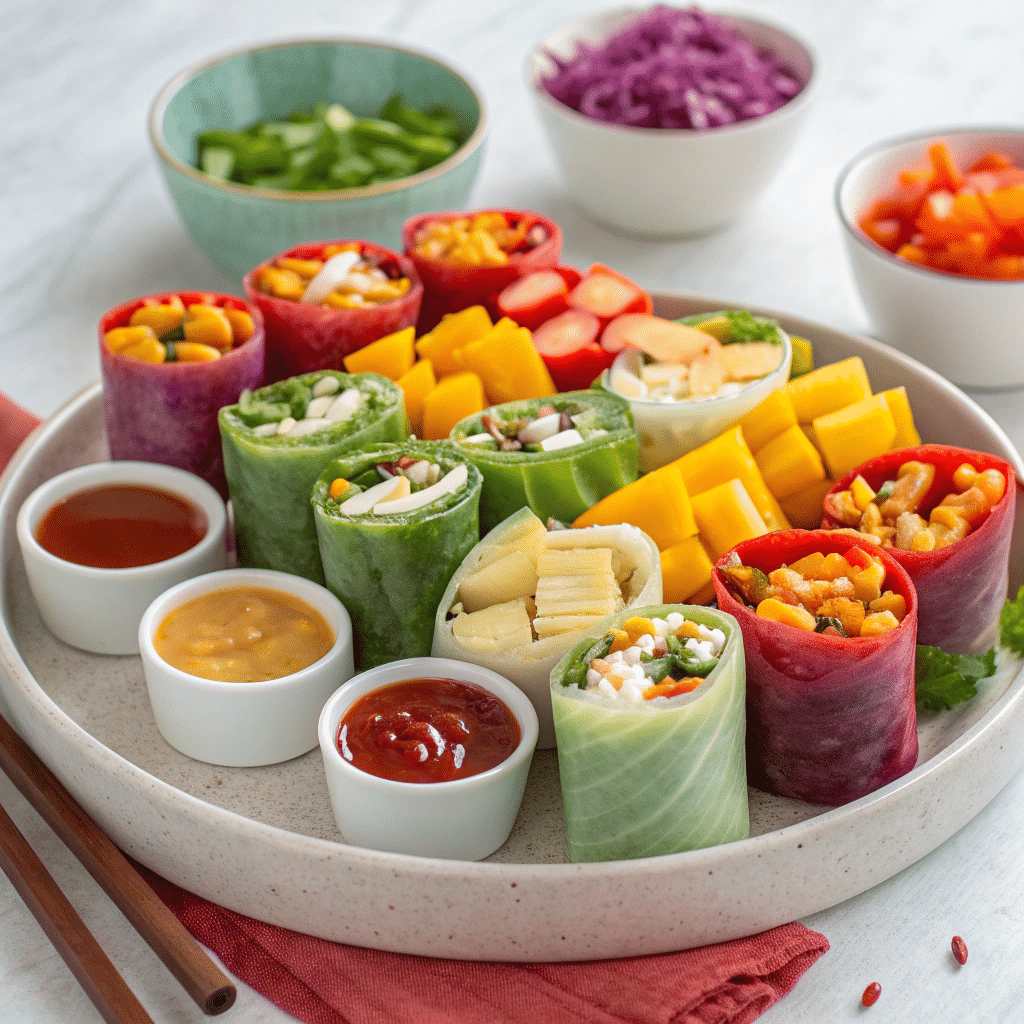 Rice Paper Veggie Spring Rolls with Peanut Sauce